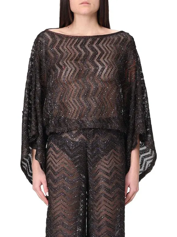 Missoni Zig Zag Sequin Embellished Boatneck Top - Brown