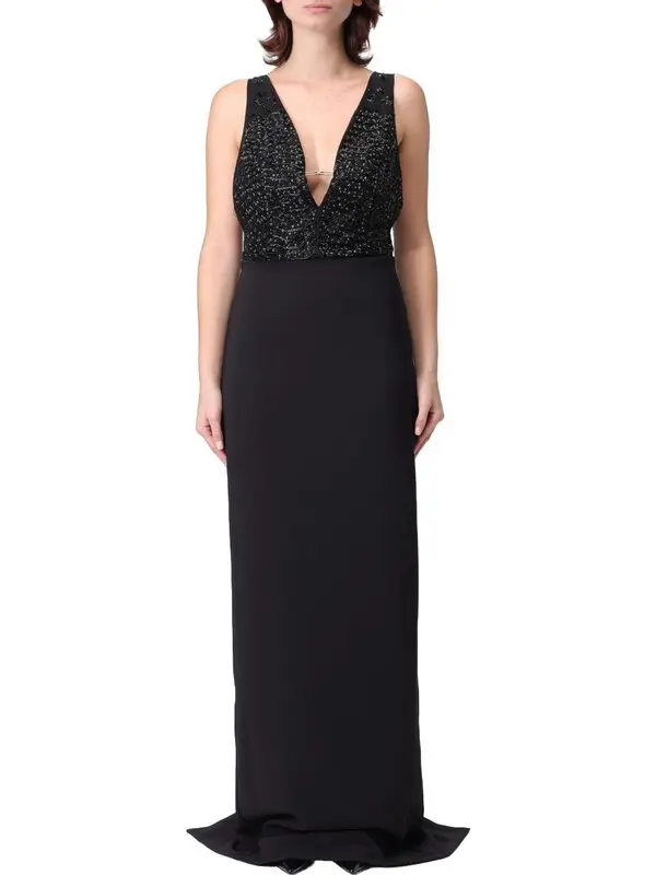 Elisabetta Franchi Embellished V-neck Gown - Black