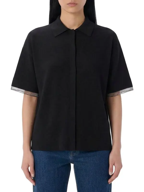 Fabiana Filippi Lurex Knit Polo Shirt - Blue