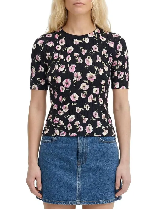 TWINSET Floral Print Knit Top - Black