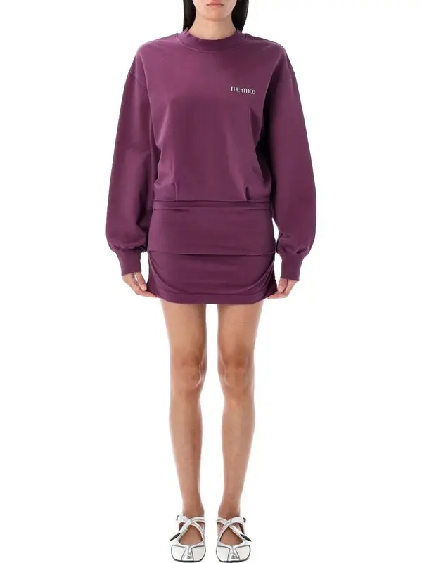 Attico Crewneck Sweatshirt And Ruched Mini Skirt Set - Violet