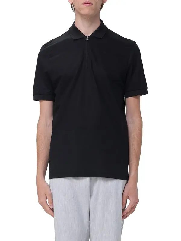 BOSS Cotton Blend Polo Shirt With Zip - Black