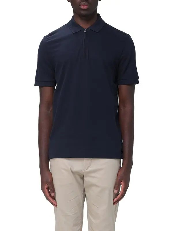BOSS Cotton Blend Polo Shirt With Zip - Blue