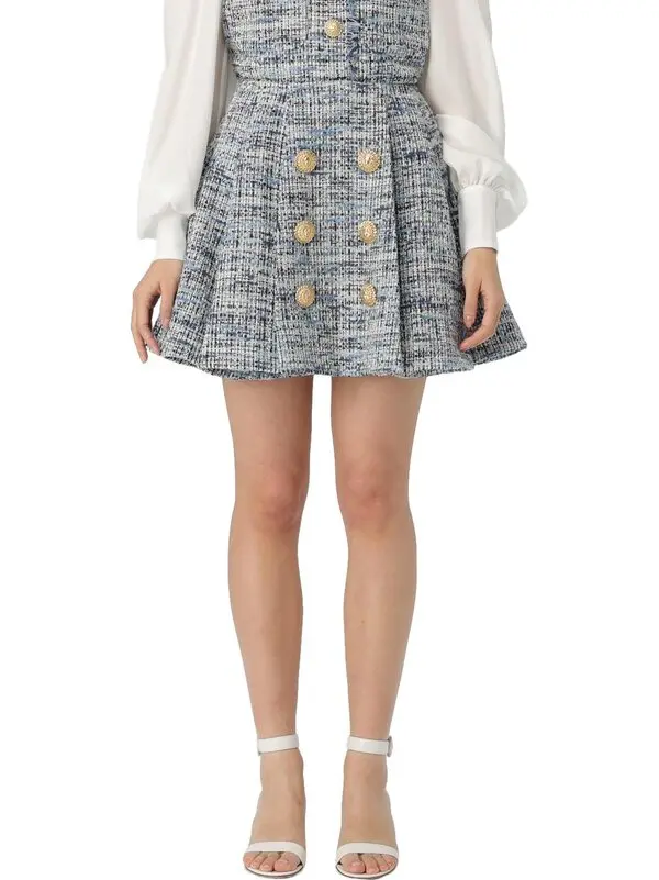 Balmain Double-breasted Buttoned Tweed Mini Skirt - Blue