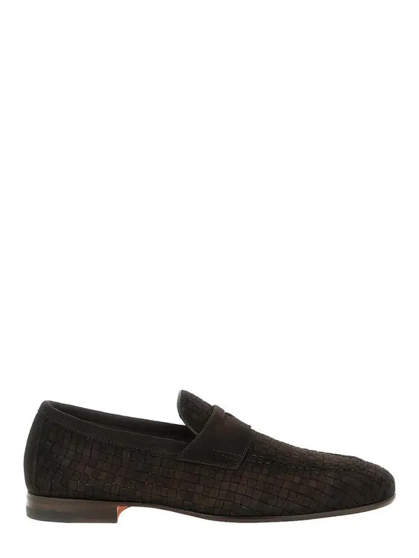 Santoni Carlo Woven Suede Loafers - Dark