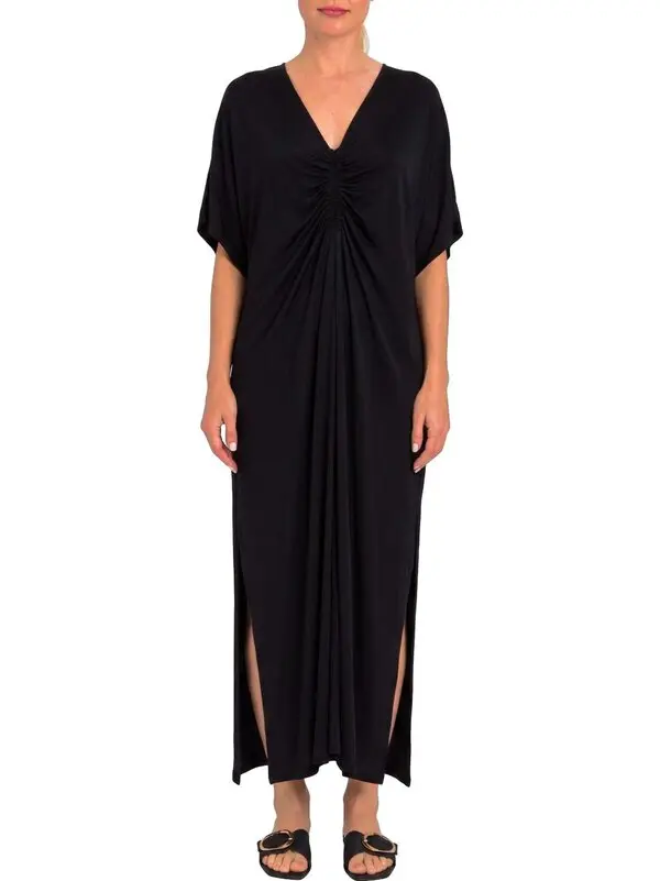 TWINSET Viscose Jersey Midi Dress With V-neck And Ruched Waist - Black