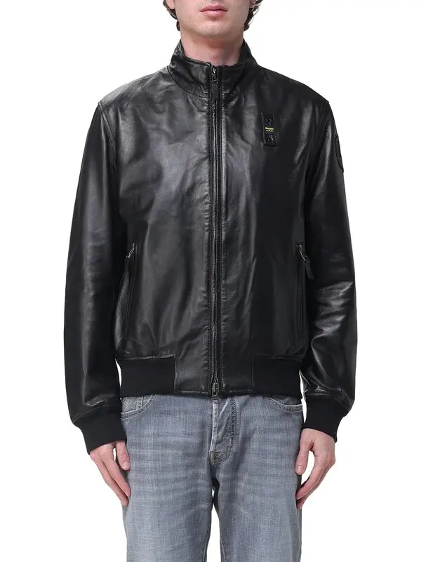 BLAUER. Leather Bomber Jacket - Black