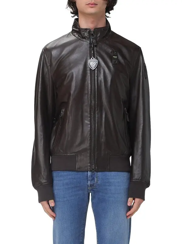 BLAUER. Leather Bomber Jacket - Coffee