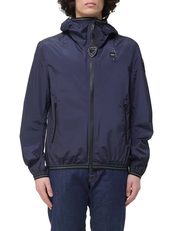 BLAUER. Hooded Technical Fabric Windbreaker - Blue