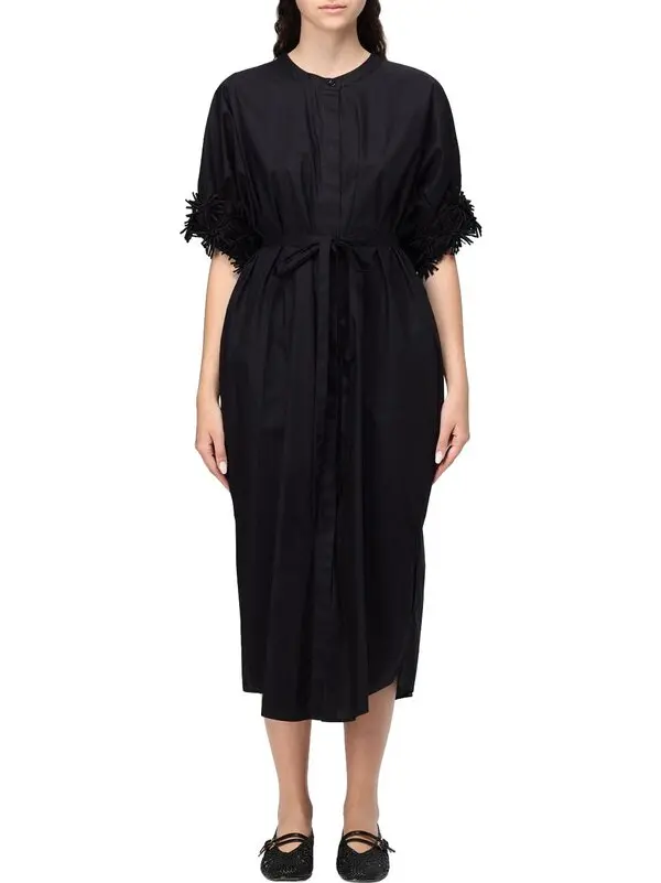 MEIMEIJ Meimei Midi Dress With Mandarin Collar And Applique Detailing - Black