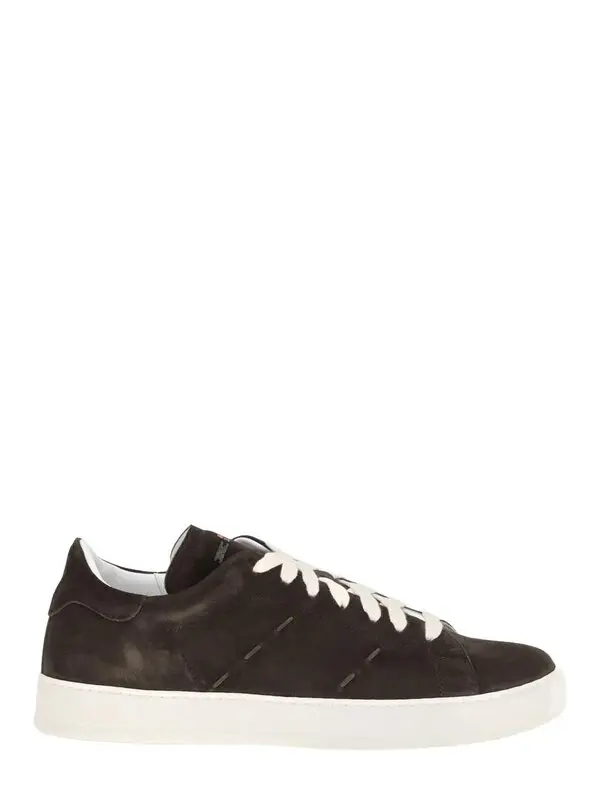Kiton Suede Calfskin Low-top Sneakers With Elasticated Ankle - Dark