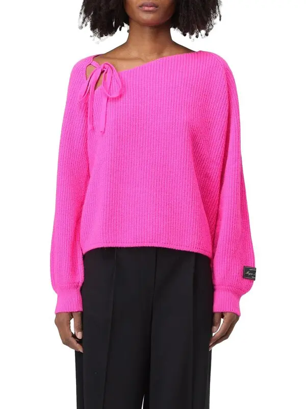 MSGM Ribbed Knit Jumper With Neck Tie Detail - Fuchsia
