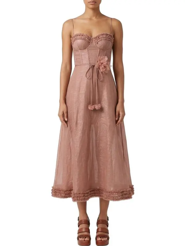 Zimmermann Luna Midi Tulle Dress - Fuchsia