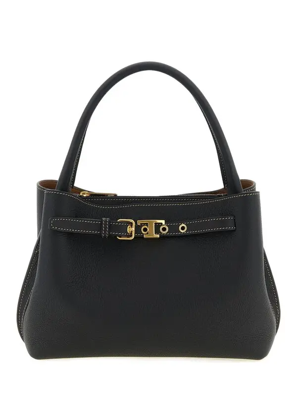 TOD'S Leather Handbag With Gold Tone Buckle - Black