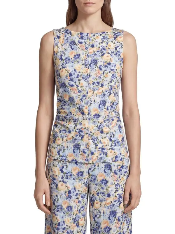Ulla Johnson Sleeveless Floral Print Rayon Top - Blue