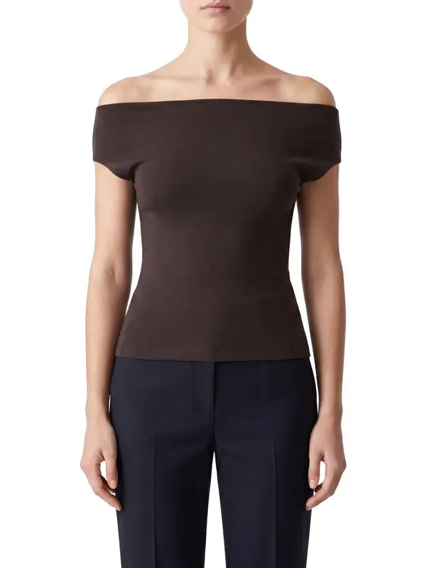 SEMICOUTURE Off-the-shoulder Jersey Top - Brown