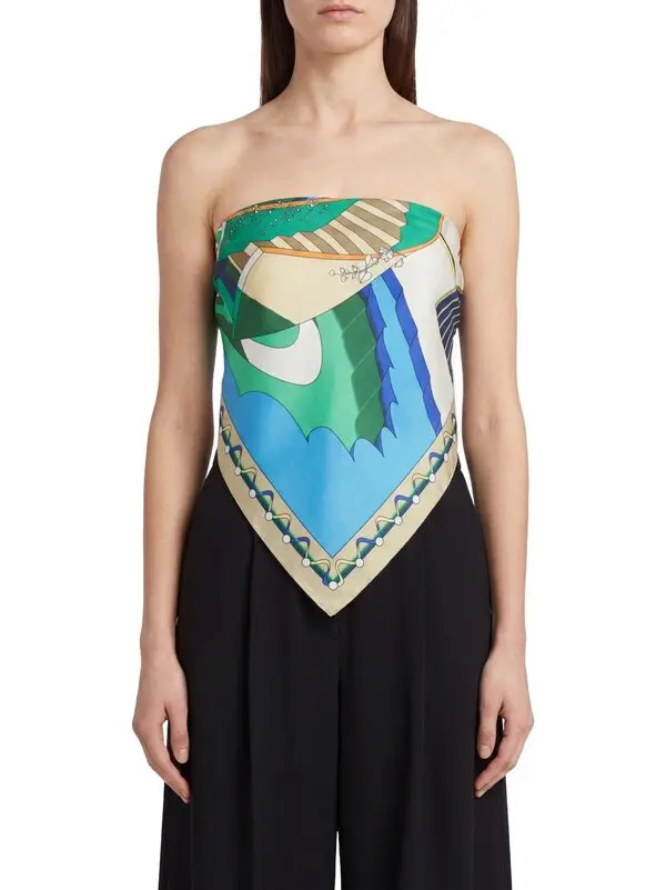 Tory Burch Slim Fit Off-the-shoulder Silk Top With Abstract Print - Multicolor