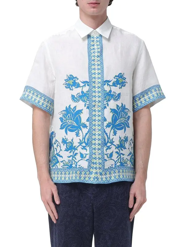 Etro Linen Shirt With Floral Motif - Blue