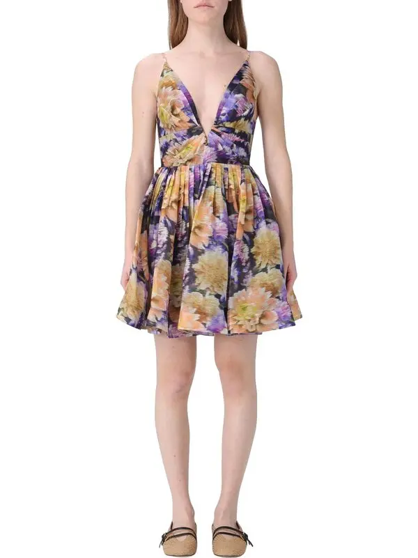 Zimmermann Mini Silk And Linen Floral Print Dress - Blue
