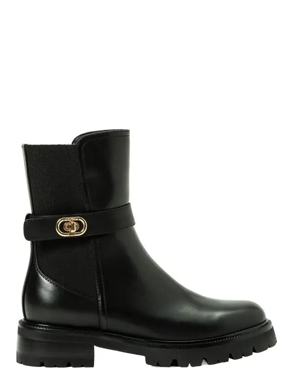 TWINSET Leather Buckled Ankle Boots - Black