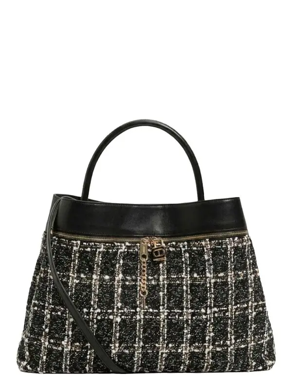 TWINSET Checked Tote Bag With Leather Trim - Ice