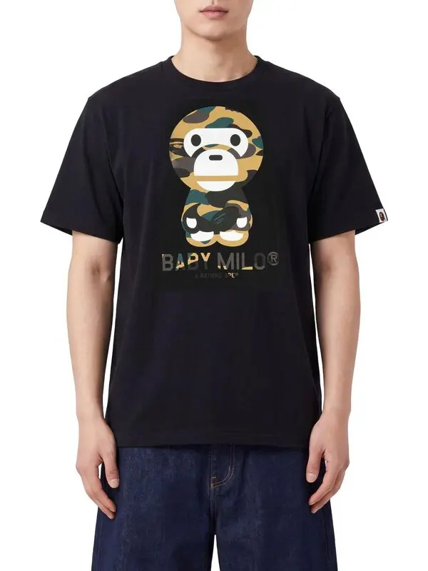 A BATHING APE Cotton T-shirt With Front Graphic Logo Print - Black