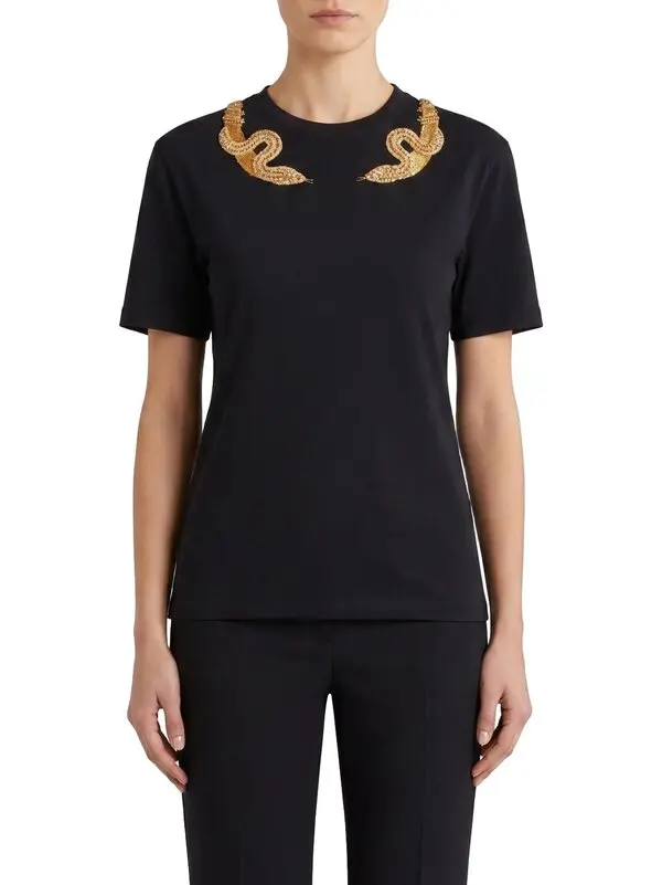 Roberto Cavalli T-shirts With Jewel Snake - Black
