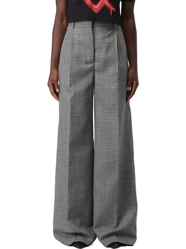 MSGM Wide Leg Checkered Trousers - Grey