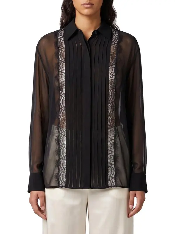 Roberto Cavalli Shirt In Silk With Lace Inserts - Black