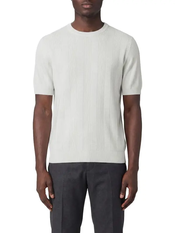 KANGRA Short-sleeved Cotton Crewneck Sweater With Ribbed Trims - Sand