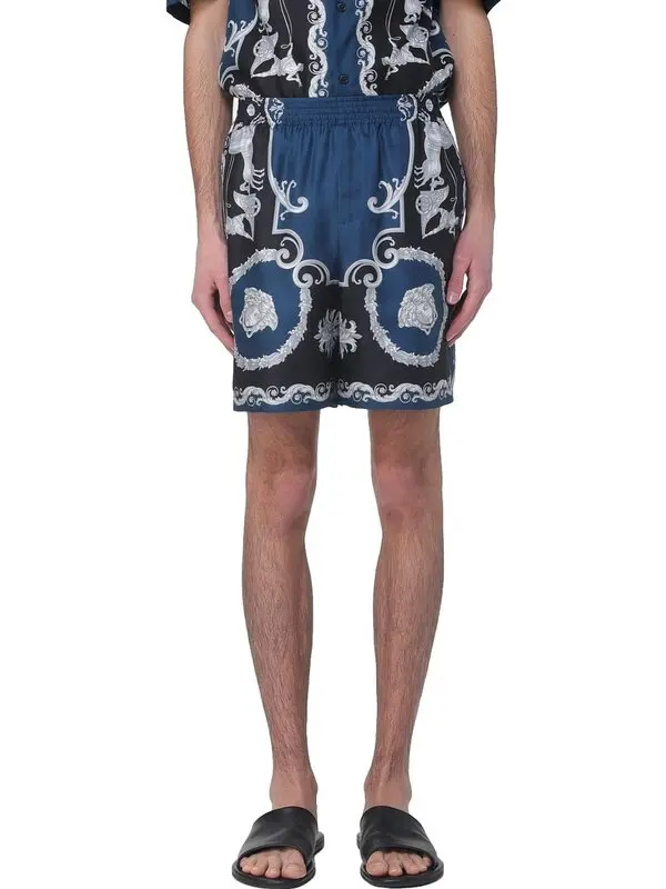 Versace Printed Silk Shorts - Blue