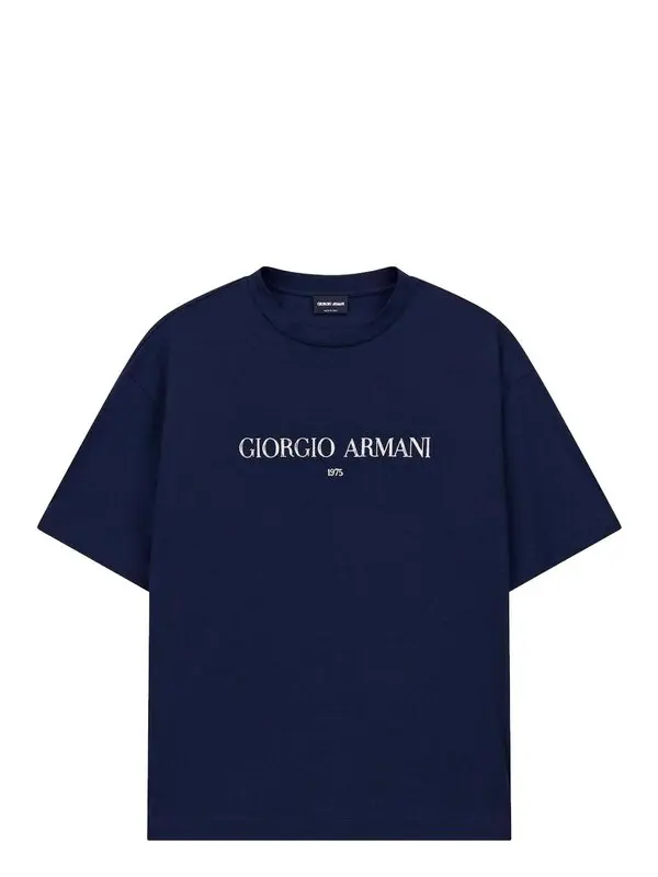 Giorgio Armani Cotton Crew Neck T-shirt With Logo - Blue