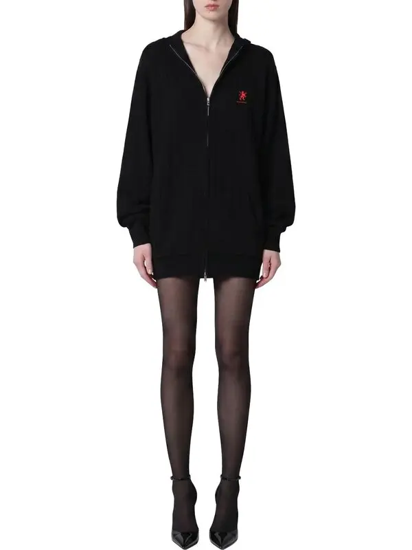 Balenciaga Embroidered Logo Hooded Mini Dress - Black