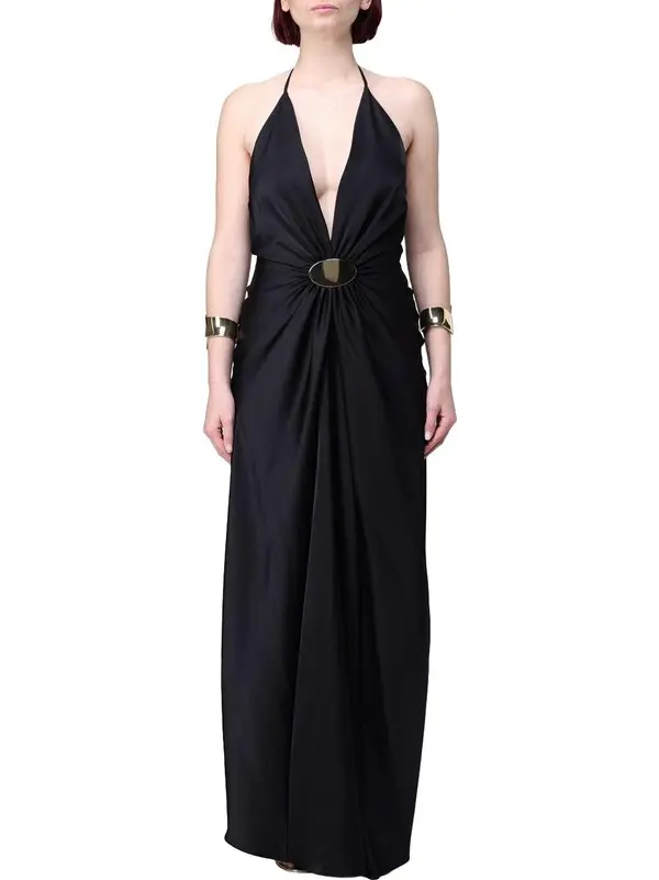 SIMONA CORSELLINI Satin Halterneck Maxi Dress - Black
