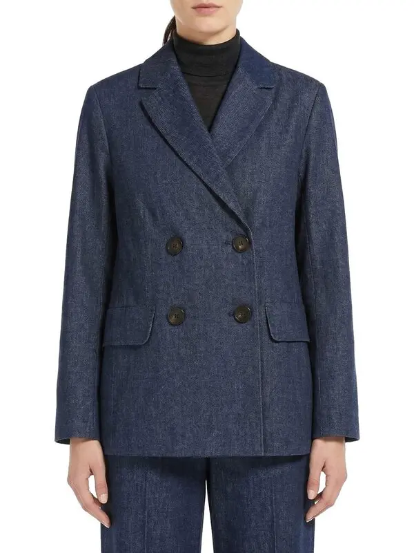 Max Mara Double-breasted Stretch Denim Blazer - Blue
