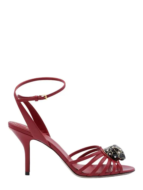 Valentino Garavani Leather Sandal With Enamelled Application - Red