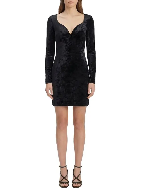Balenciaga Mini Velvet Dress With Sweetheart Neckline - Black