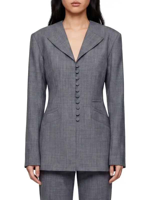 GANNI Single-breasted Wool Blend Blazer - Grey