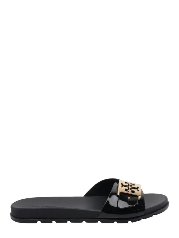 Tory Burch Patent Leather Sandals With Monogram Detail - Black
