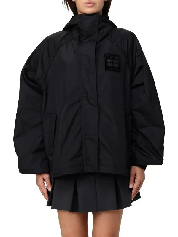 GANNI Hooded Zip-up Jacket - Black