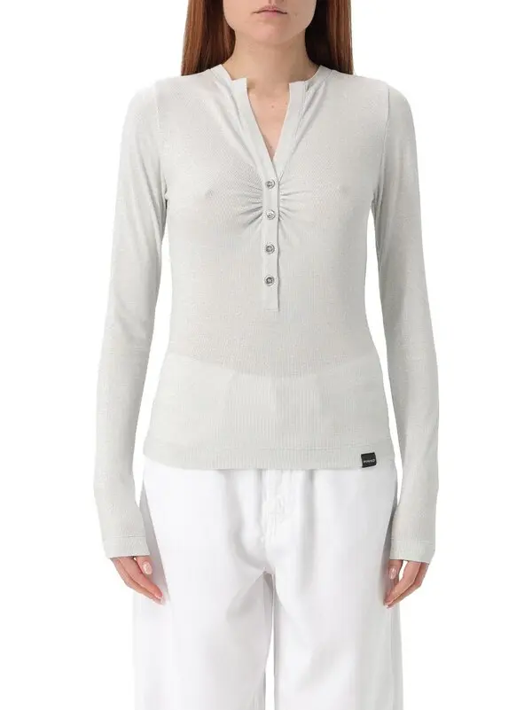 Pinko Ribbed Metallic Long Sleeve Top - Silver