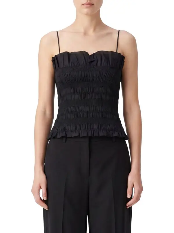 Andamane Cotton Elasticated Bandeau Top With Ruffle Embellishments - Black