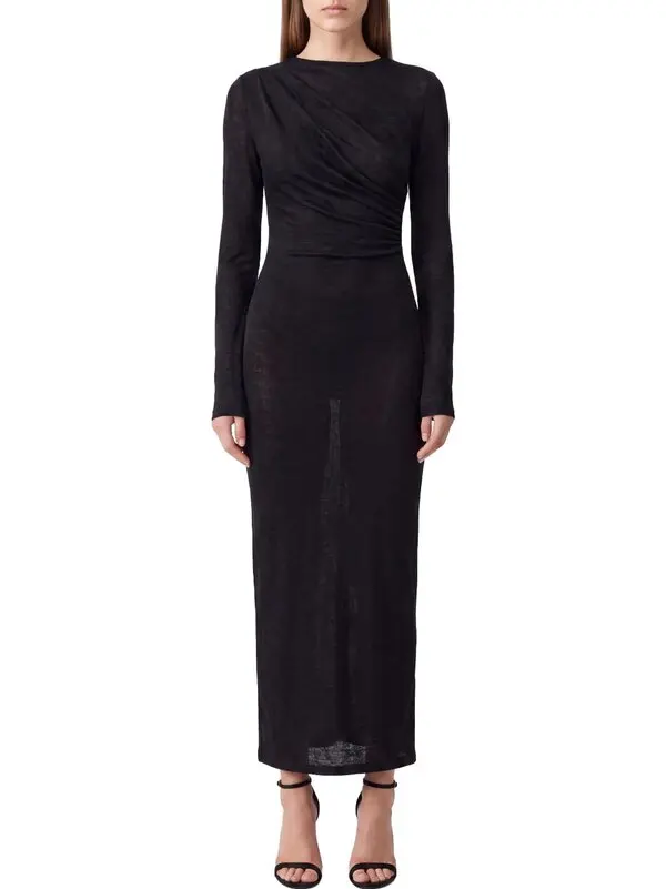 Paloma Wool Draped Slim Fit Midi Dress In Organic Cotton - Black