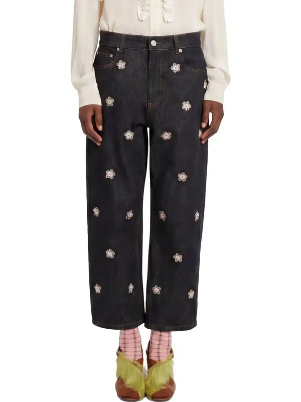Marni Embroidered Straight Leg Jeans - Blue