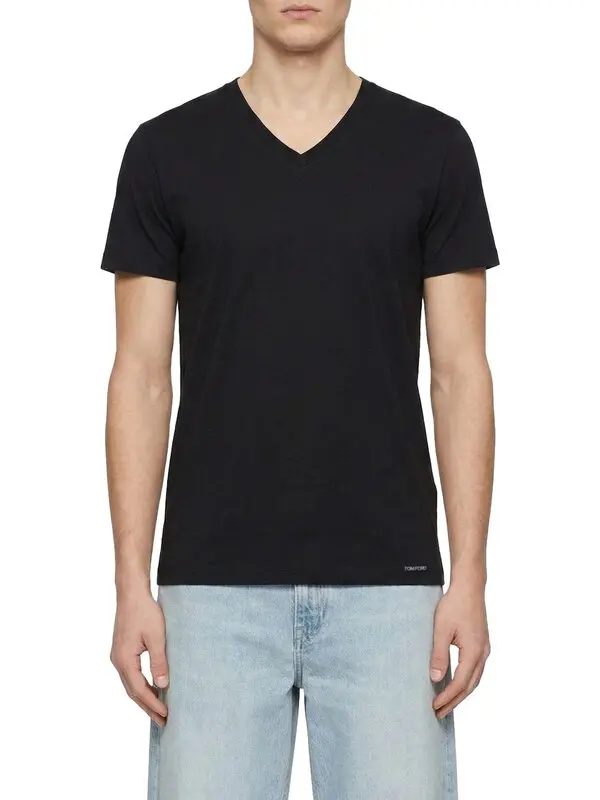 TOM FORD Slim Fit V-neck T-shirt In Stretch Cotton - Black