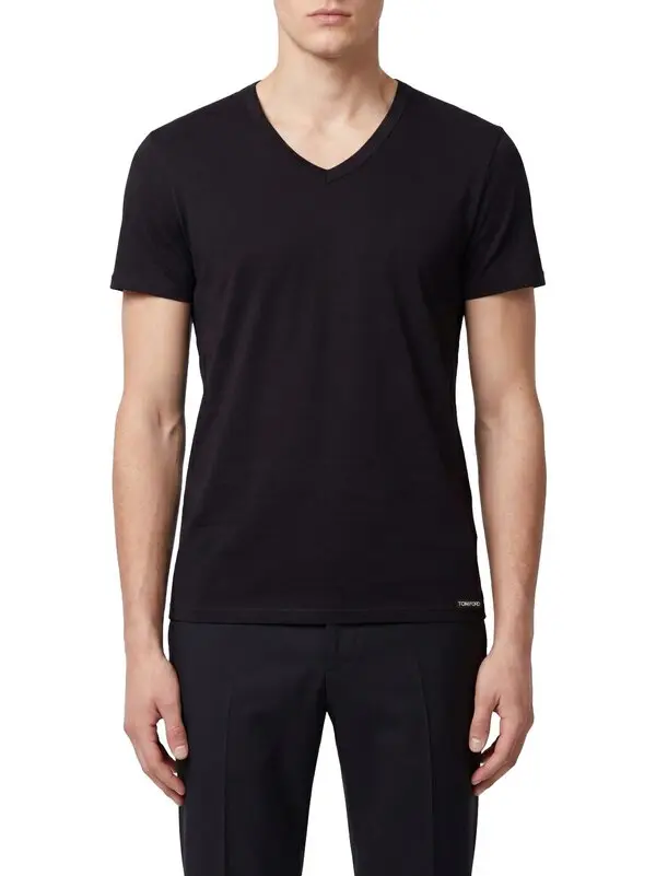 TOM FORD Slim Fit V-neck T-shirt In Stretch Cotton - Black