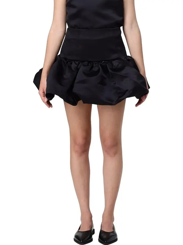 GANNI Ruffled Satin Mini Skirt - Black