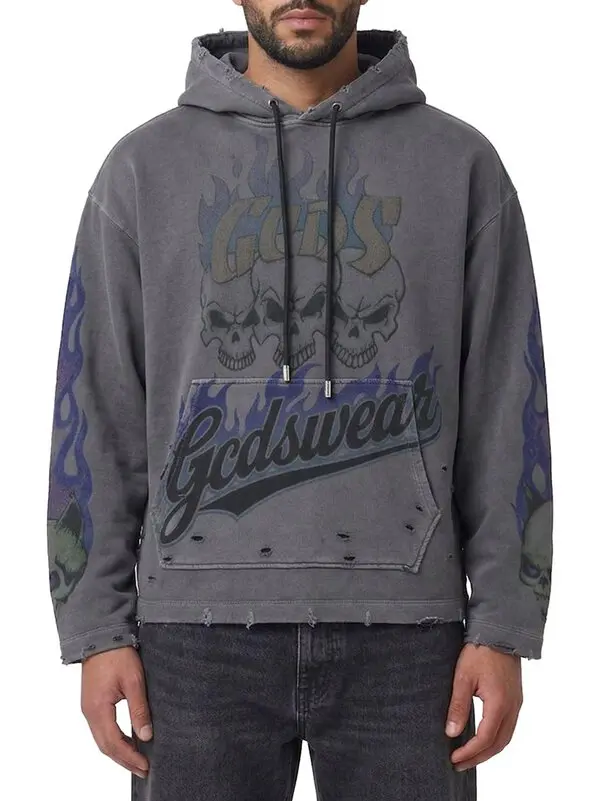 Gcds Cotton Printed Hoodie - Grey