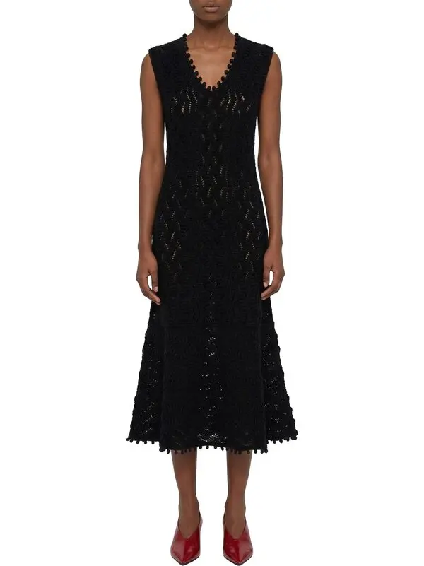 JIL SANDER Perforated Cotton Knit Midi Dress - Black