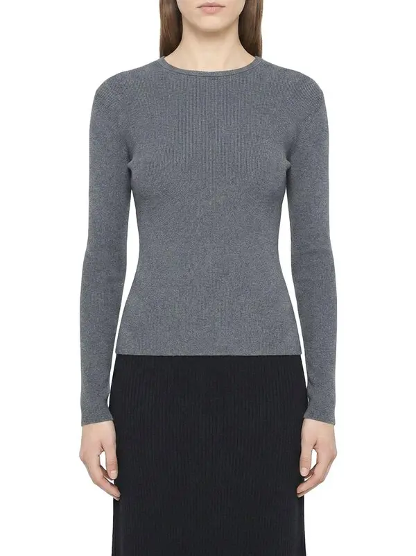 LISA YANG Ribbed Crew Neck Pullover - Grey